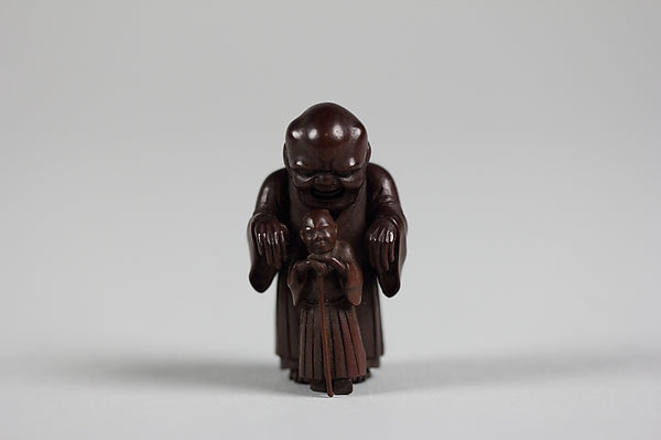 Netsuke of Ghost Trying in Vain to Frighten Blind Man 19th cen,16x12 ...