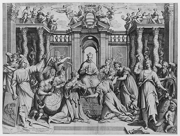 Cardinal Lorenzo Magalotti receiving homage of arts and scienc,16x12 ...