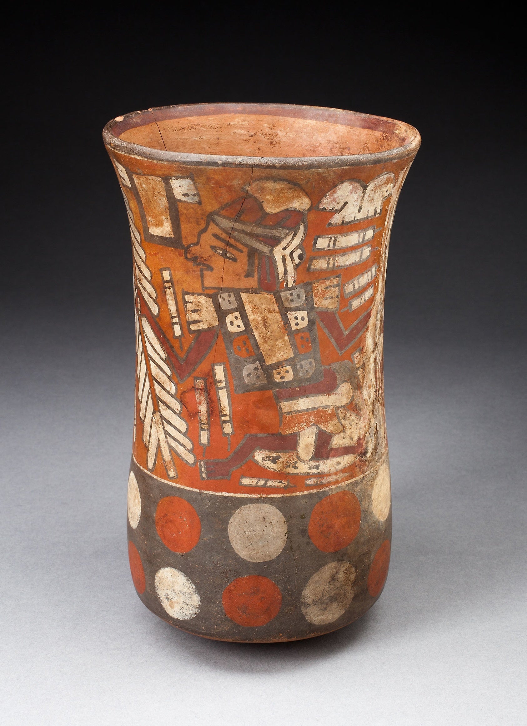 Beaker Depicting Warriors Holding Feathered Staffs with Regalia: Nazca ...