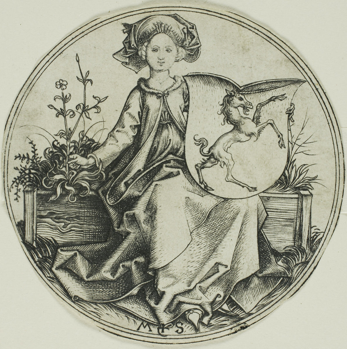 Shield with a Unicorn, Held: a Lady: Martin Schongauer,16x12"(A3) Post ...