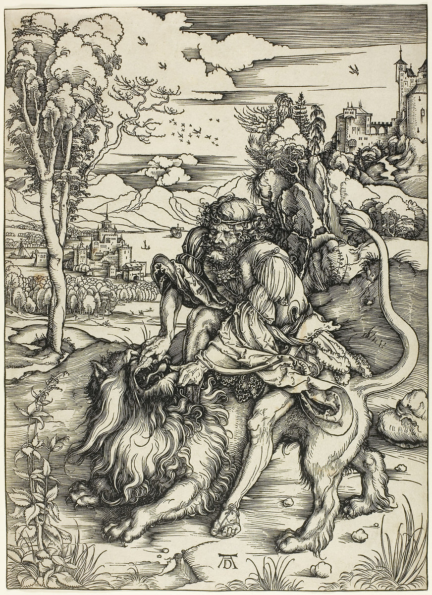 Samson Rending the Lion: Albrecht Dürer,16x12"(A3) Poster – Period Prints