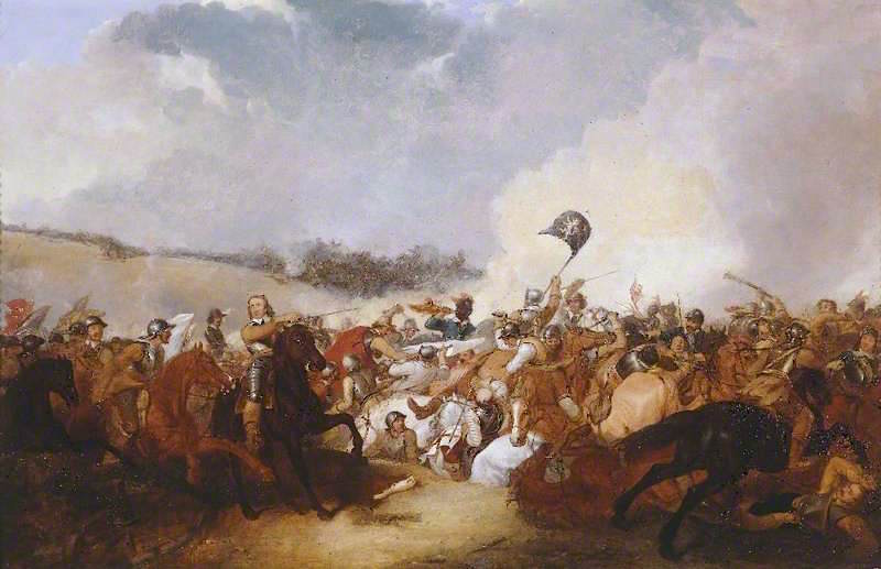 Oliver Cromwell Leading His Cavalry into Battle, vintage artwork by Ab ...