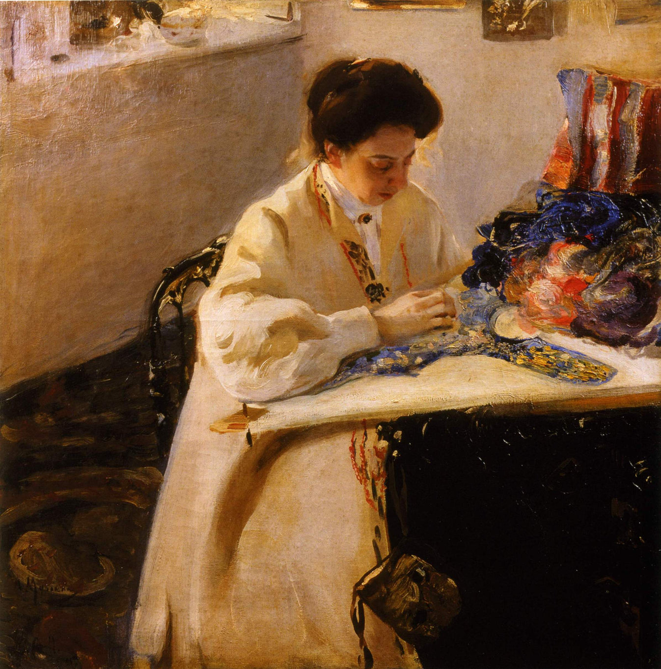 Woman Embroidering, vintage artwork by Alexander Murashko, A3 (16x12 ...