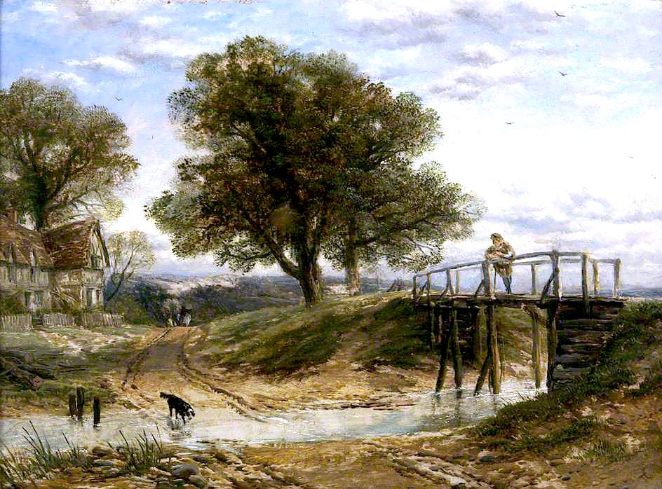 Landscape with Stream, Bridge and Cottage by Thomas Creswick – Period ...