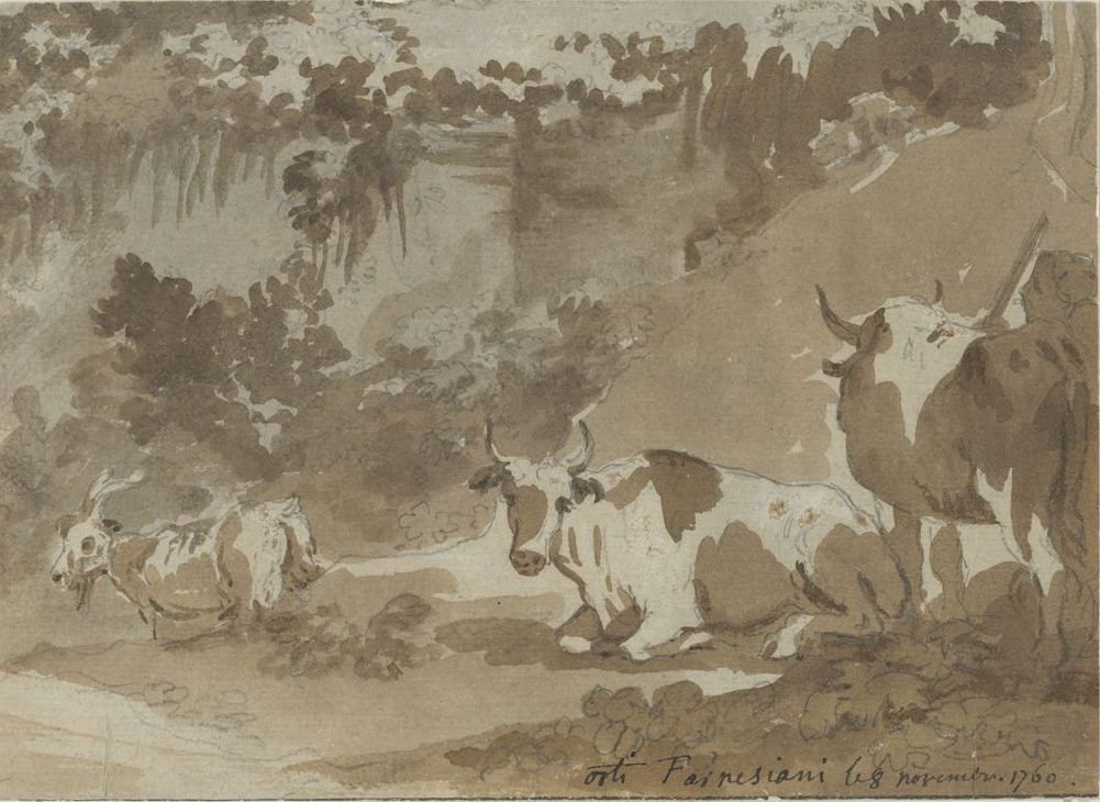 Cattle in the Farnese Gardens, vintage artwork by Attributed to Charle ...