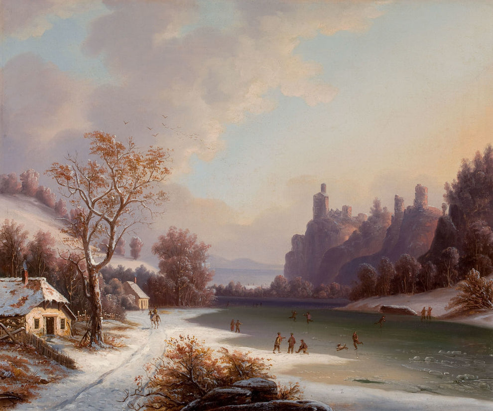 Ice Skating Scene, vintage artwork by Gunther Hartwick, A3 (16x12") Po ...