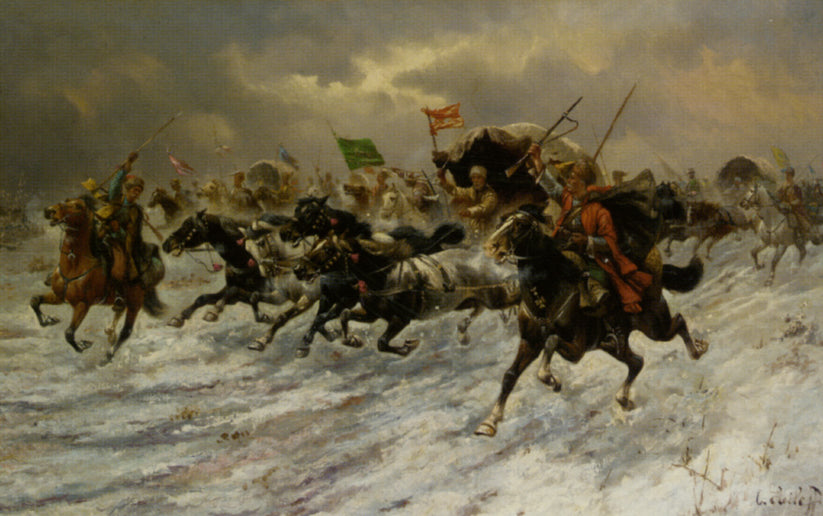 Russian Horsemen Storming the Battle Field, vintage artwork by Constan ...