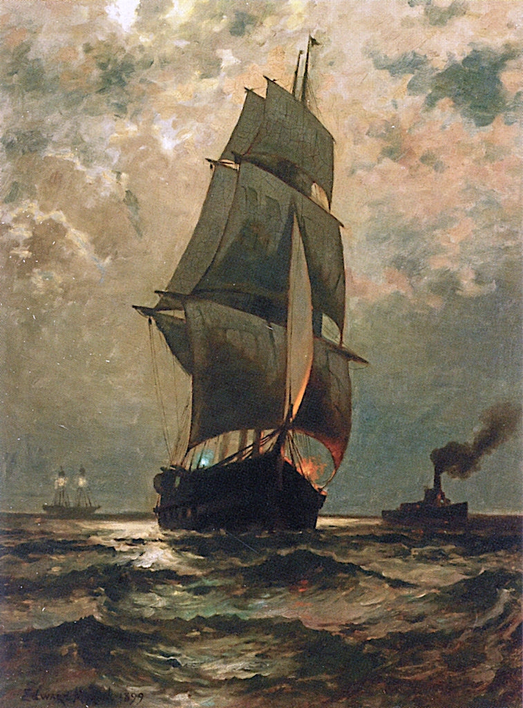 Moonlight Sail, vintage artwork by Edward Moran, A3 (16x12") Poster Pr ...