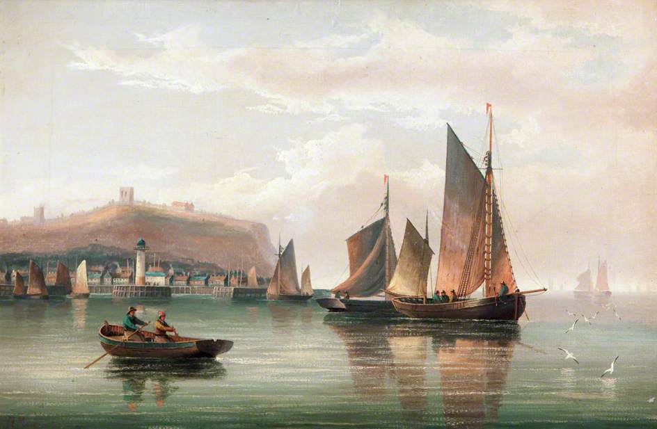 Calm at Scarborough, North Yorkshire, vintage artwork by Henry Moore ...