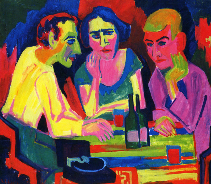 Three Figures at the Table, vintage artwork by Hermann Scherer, A3 (16