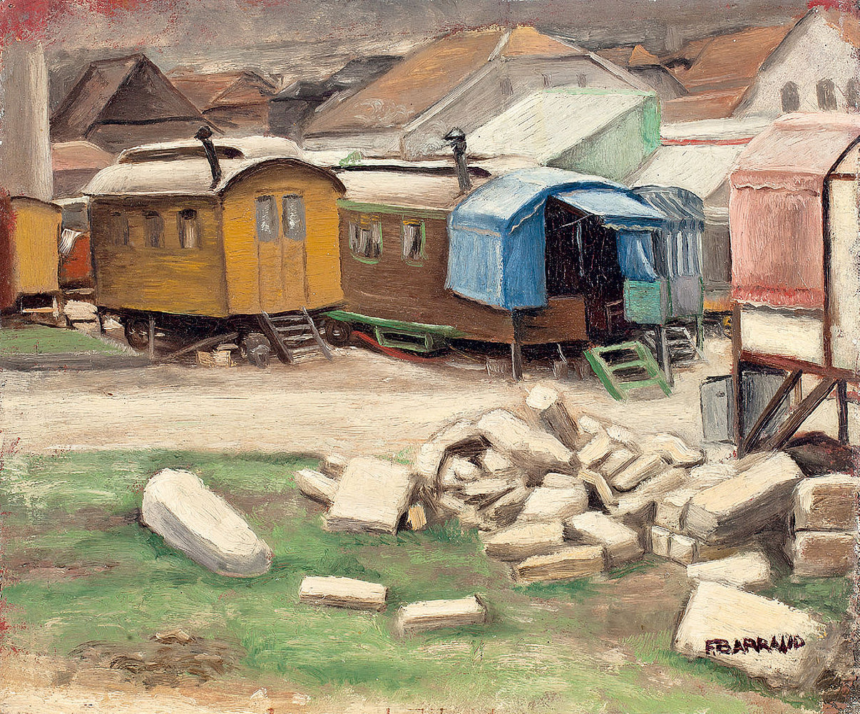 The trailers, vintage artwork by François-Emile Barraud, A3 (16x12") P ...