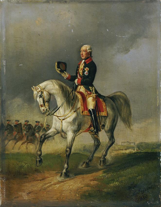 Emperor Joseph II on Horseback, vintage artwork by Ludwig Johann Passi