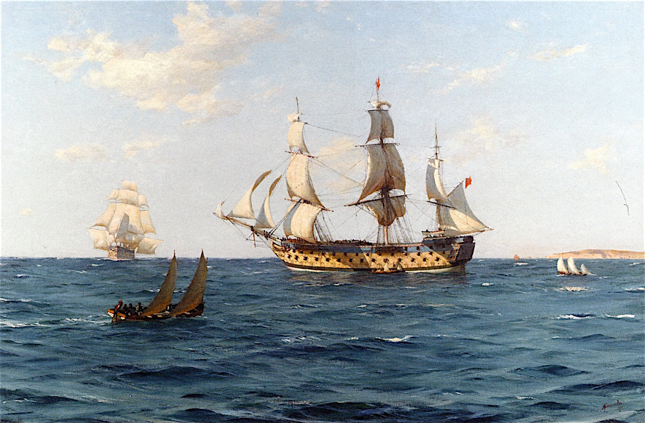 A Ship of the Line 100 Years Ago, vintage artwork by Thomas Jacques So ...