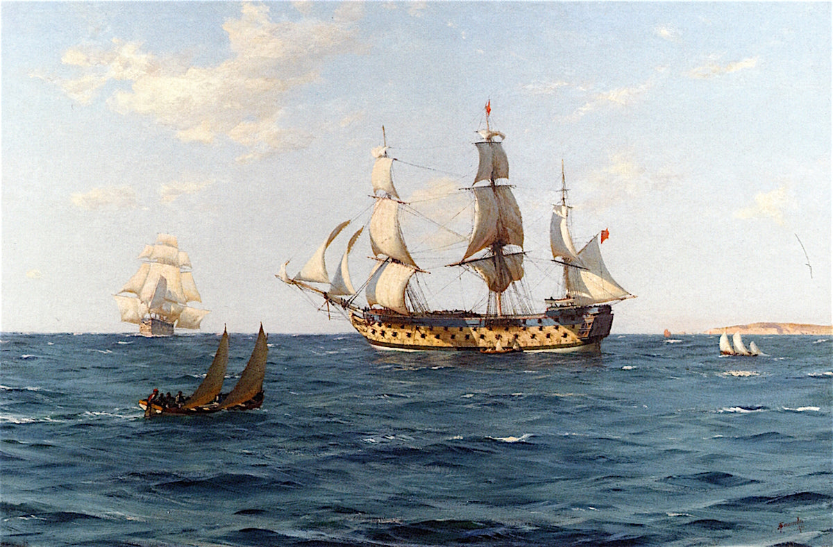 A Ship of the Line 100 Years Ago, vintage artwork by Thomas Jacques So ...