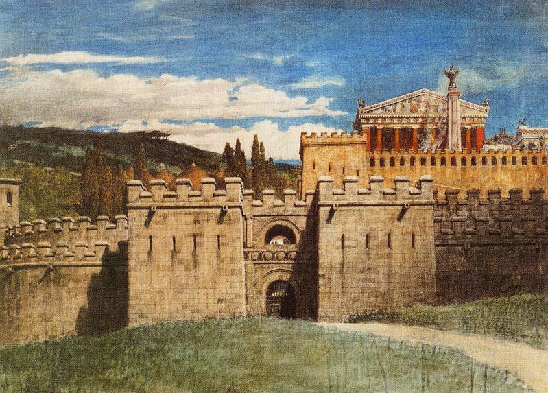 Antium Seen From Outside the City Walls, vintage artwork by Sir Lawren ...