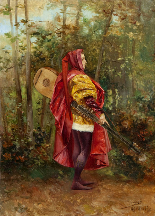 Minstrel in the Forest, vintage artwork by Jose Gallegos y Arnosa, A3 – Period Prints