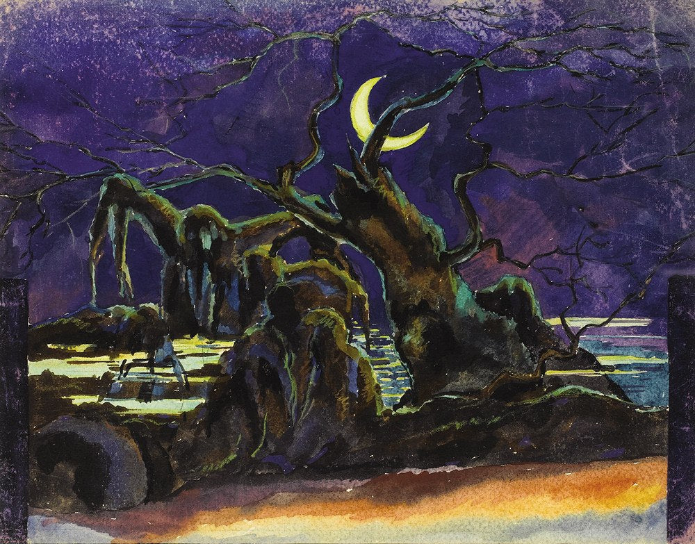 Nightscape with a Twisted Tree, vintage artwork by Petr Utkin, A3 (16x ...