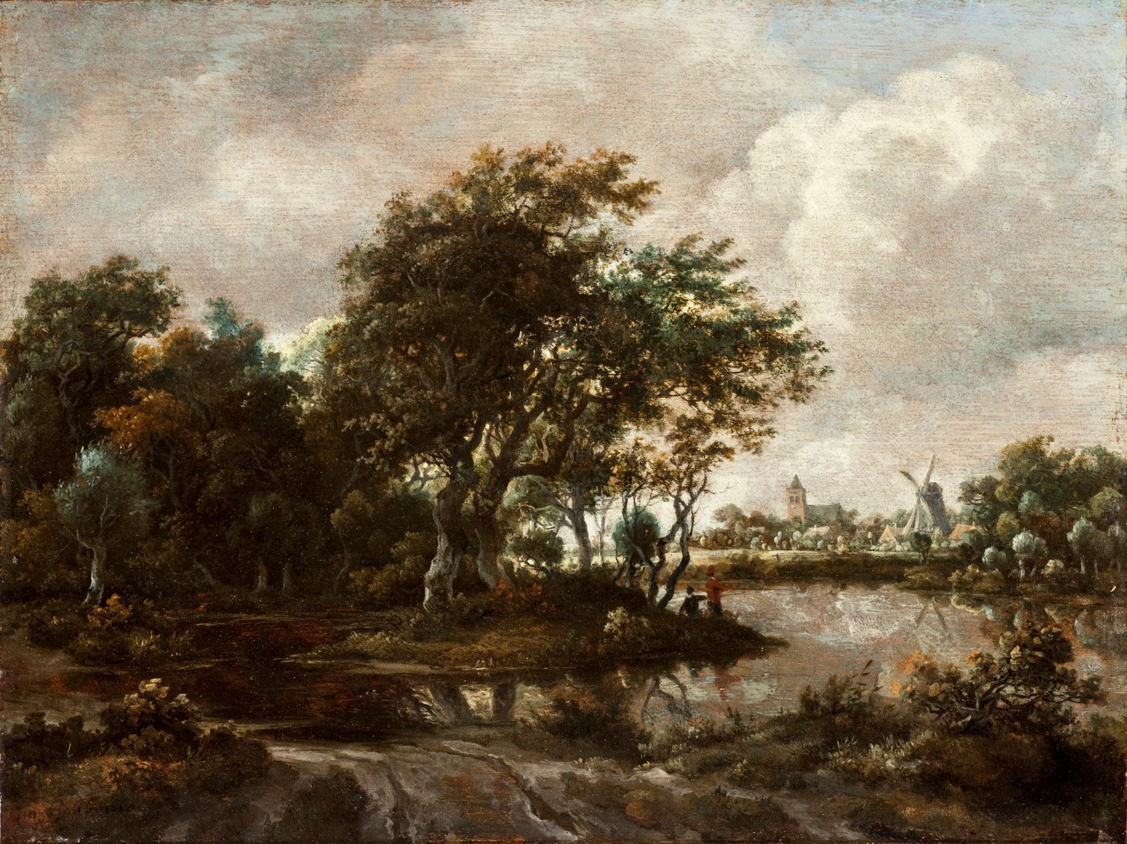 Landscape with Anglers and a Distant Town, vintage artwork by Meindert ...