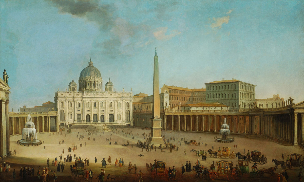 St. Peter's Chathedral and St. Peter's Square in Rome, vintage artwork ...