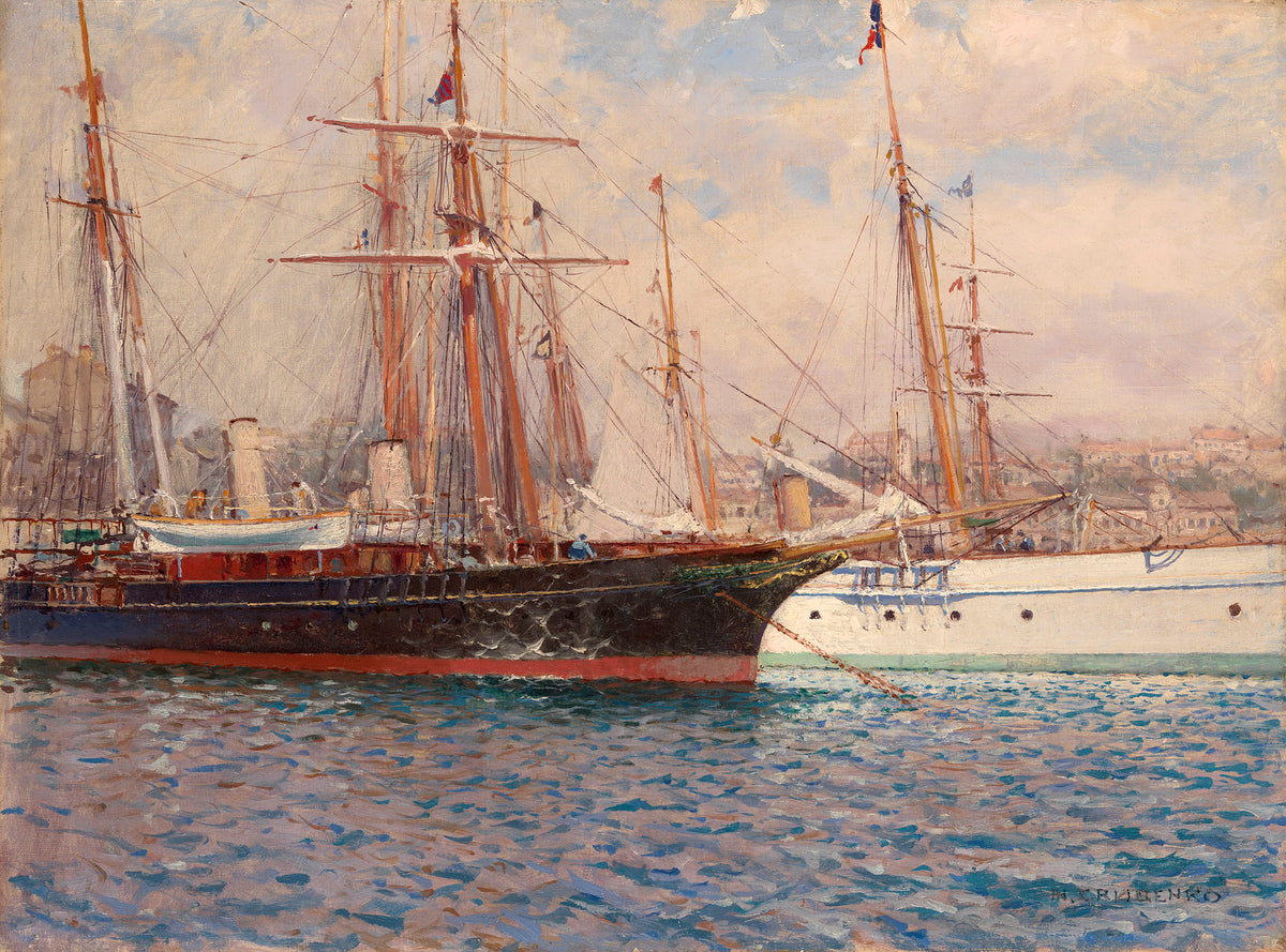 Sailing Ships in a Harbour, vintage artwork by Nikolai Gritsenko, A3 ...