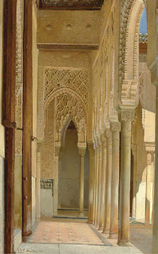 A Colonnade, Alhambra Palace, Granada, vintage artwork by Adolf Seel ...