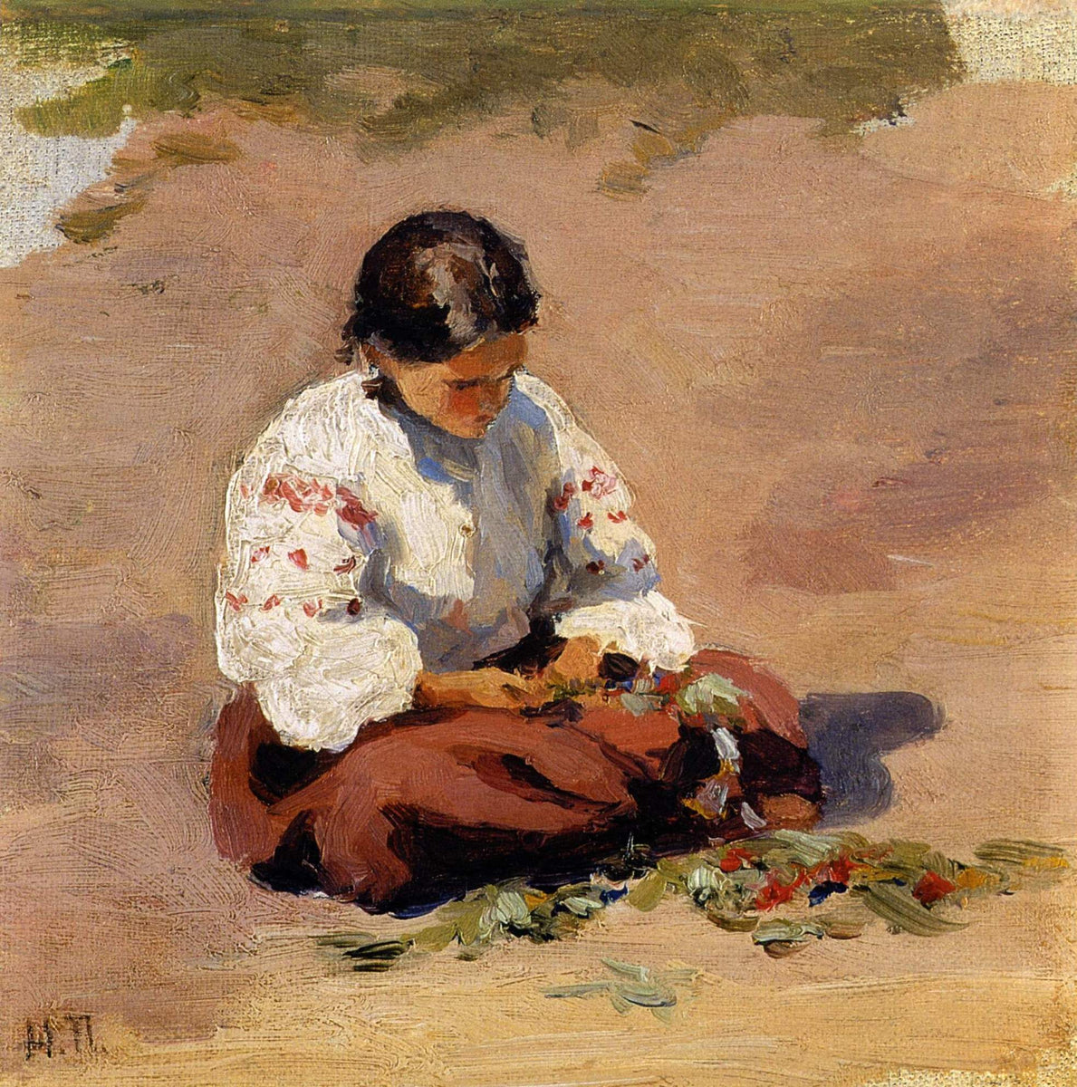 The Flower Wreath, vintage artwork by Nikolai Pimonenko, A3 (16x12") R ...