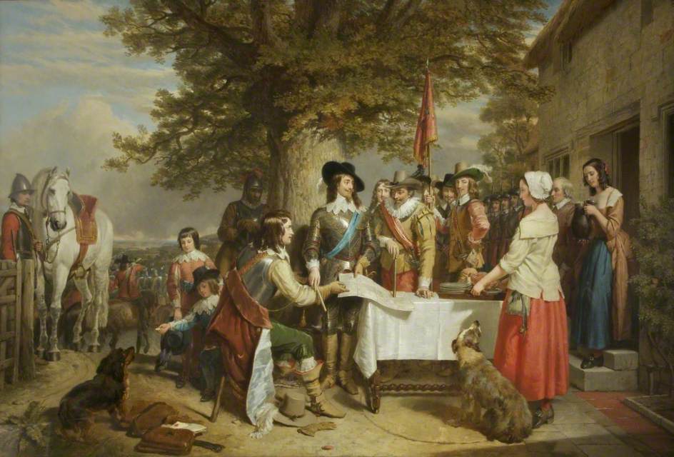 Eve of the Battle of Edge Hill, 1642, vintage artwork by Charles Lands