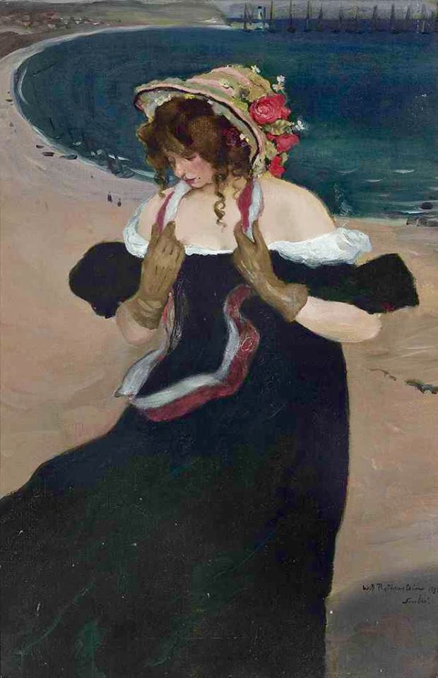 Souvenir of Scarborough, vintage artwork by Sir William Rothenstein, A ...