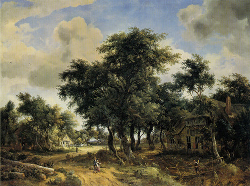 A Village Street with Trees, vintage artwork by Meindert Hobbema, vint ...