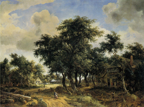 A Village Street with Trees, vintage artwork by Meindert Hobbema, vint ...