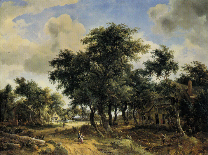 A Village Street with Trees, vintage artwork by Meindert Hobbema, vint ...