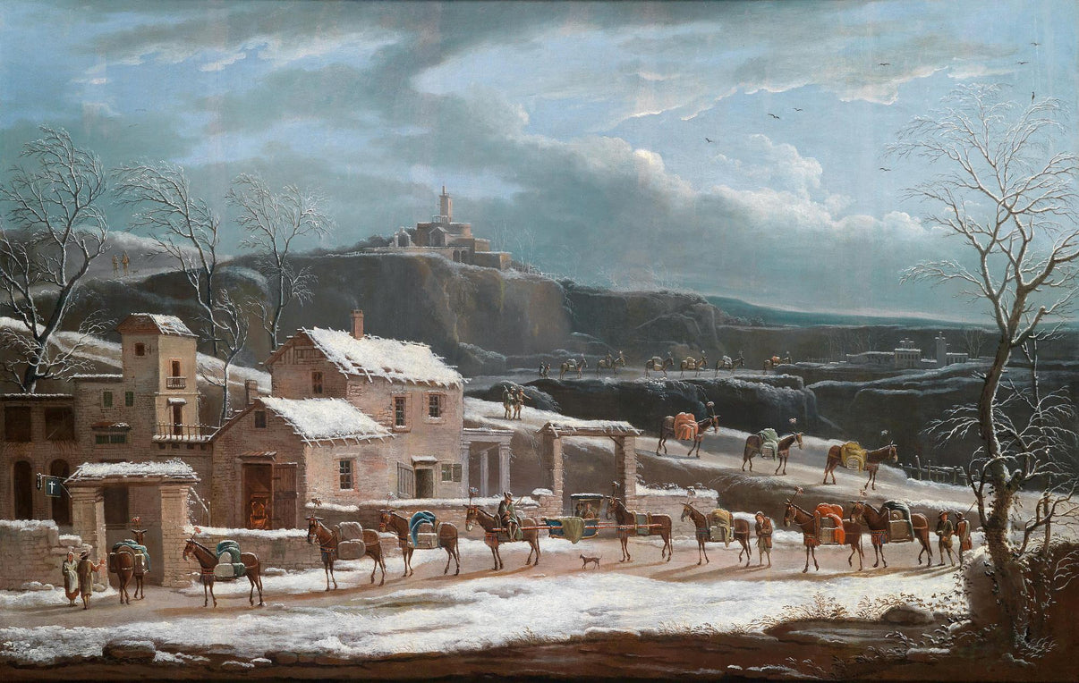 A Winter Landscape with a Caravan of Merchants, vintage artwork by Ces ...