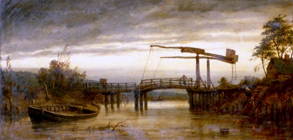 Old Drawbridge on the Ouse at Barcombe, East Sussex, vintage artwork b ...