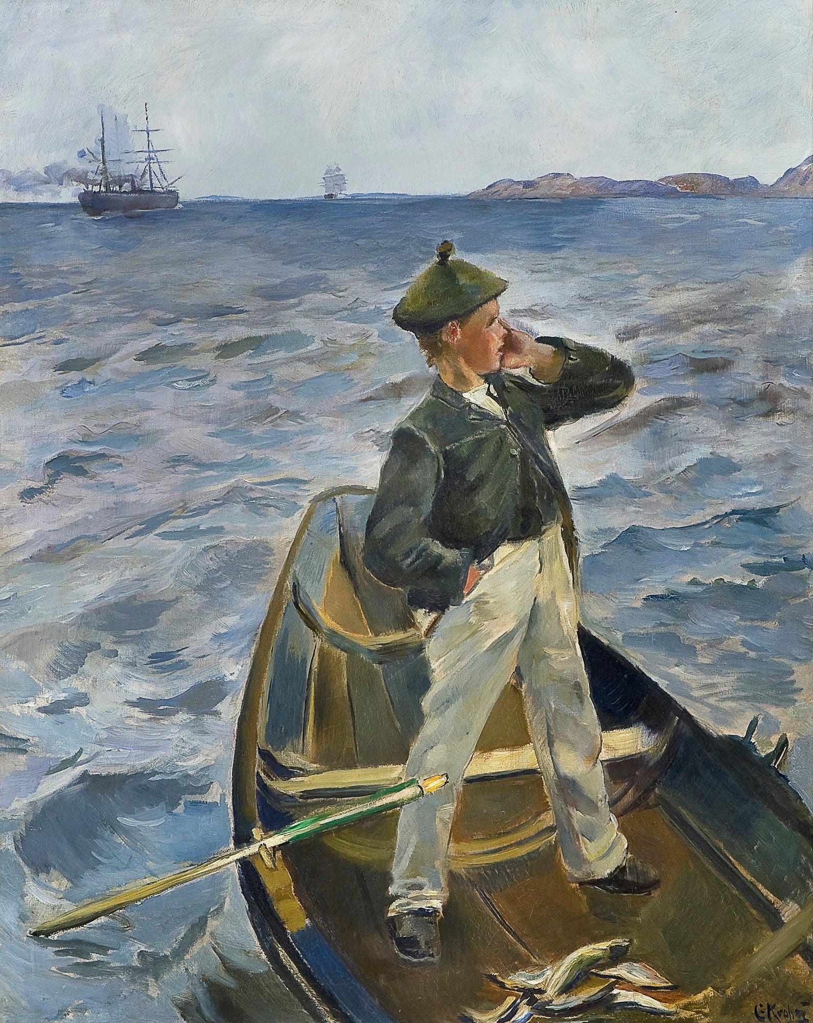 In the Boat, vintage artwork by Christian Krohg, A3 (16x12") Poster Pr ...