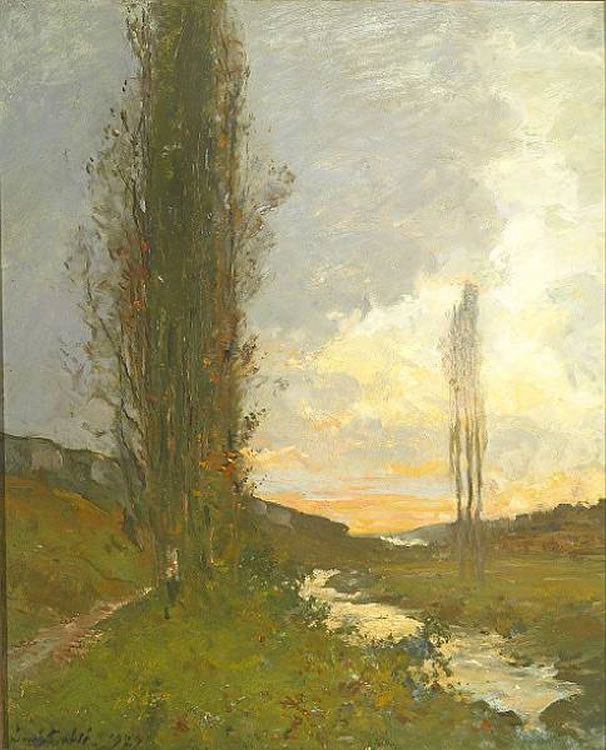 Poplars along a Stream, vintage artwork by Louis-Alexandre Cabie, A3 ...