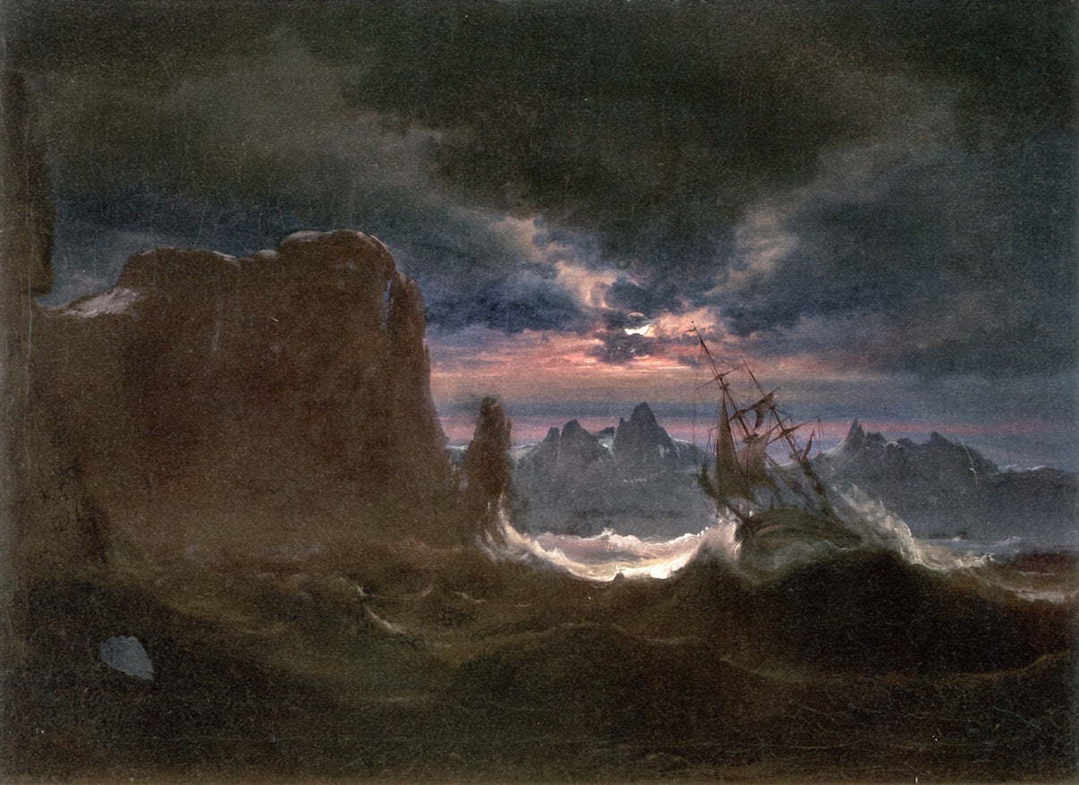 Ship in Breaking Waves, vintage artwork by Peder Balke, A3 (16x12") Po ...