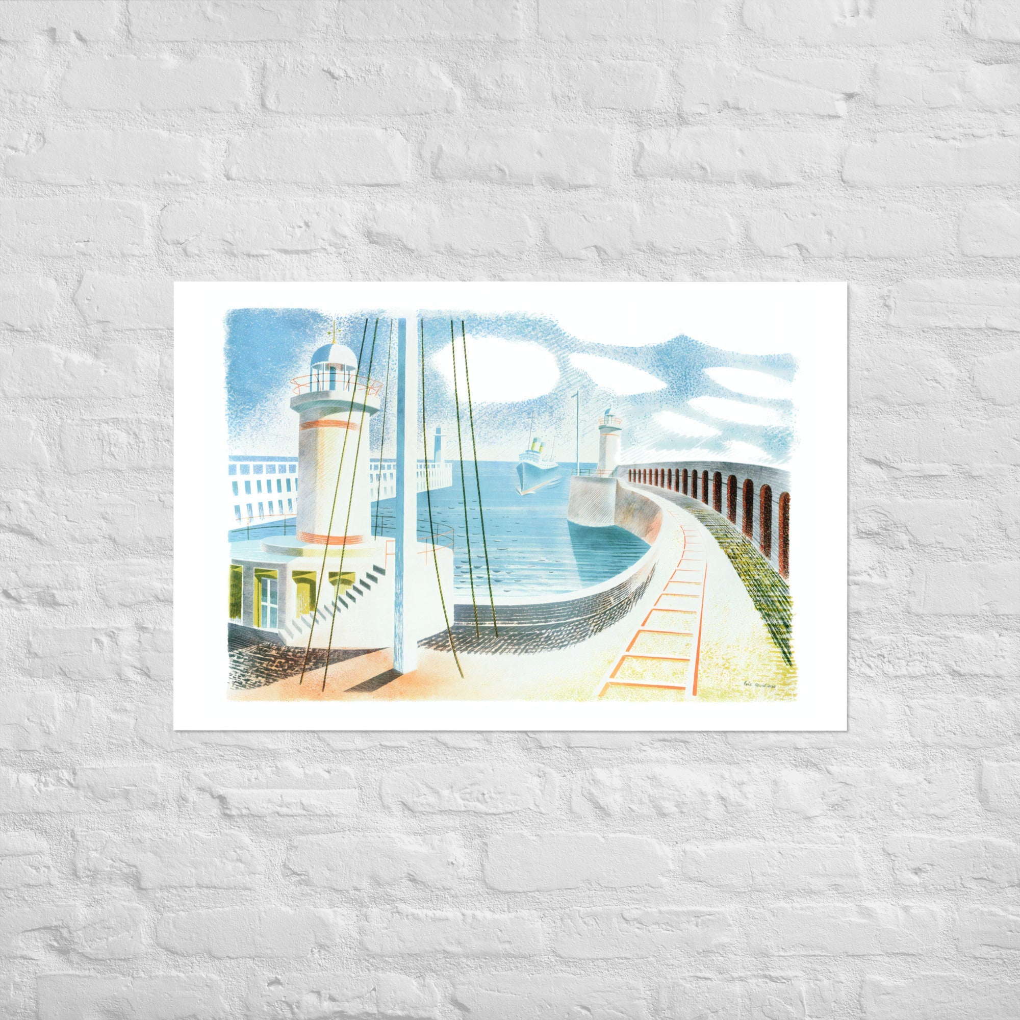 Newaven Harbour (1937) by Eric Ravilious, vintage landscape seascape ...