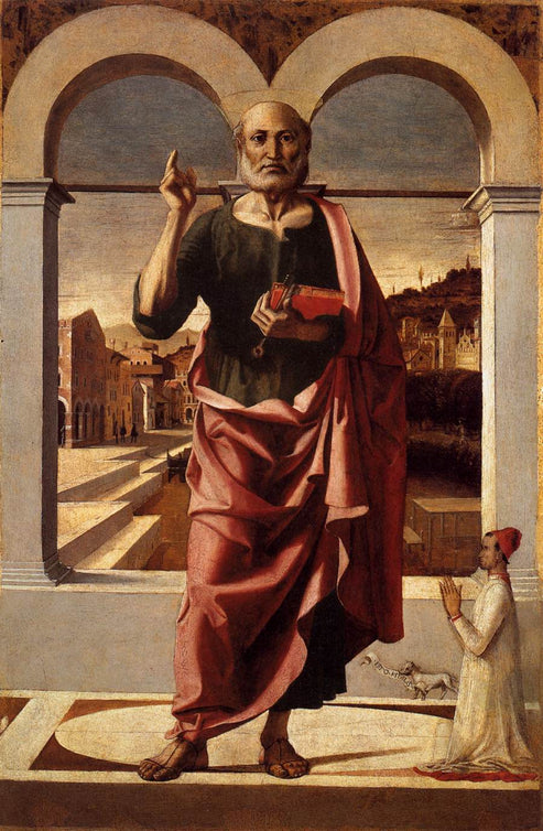 Saint Peter Blessing with a Donor, vintage artwork by Bartolomeo Monta ...