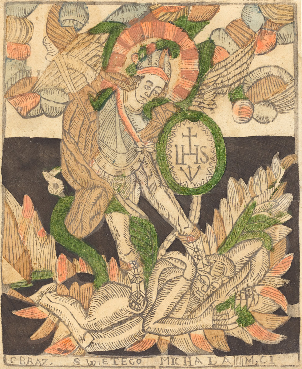 hand-colored woodcut by Probably German 15th Century (Saint Michael ...